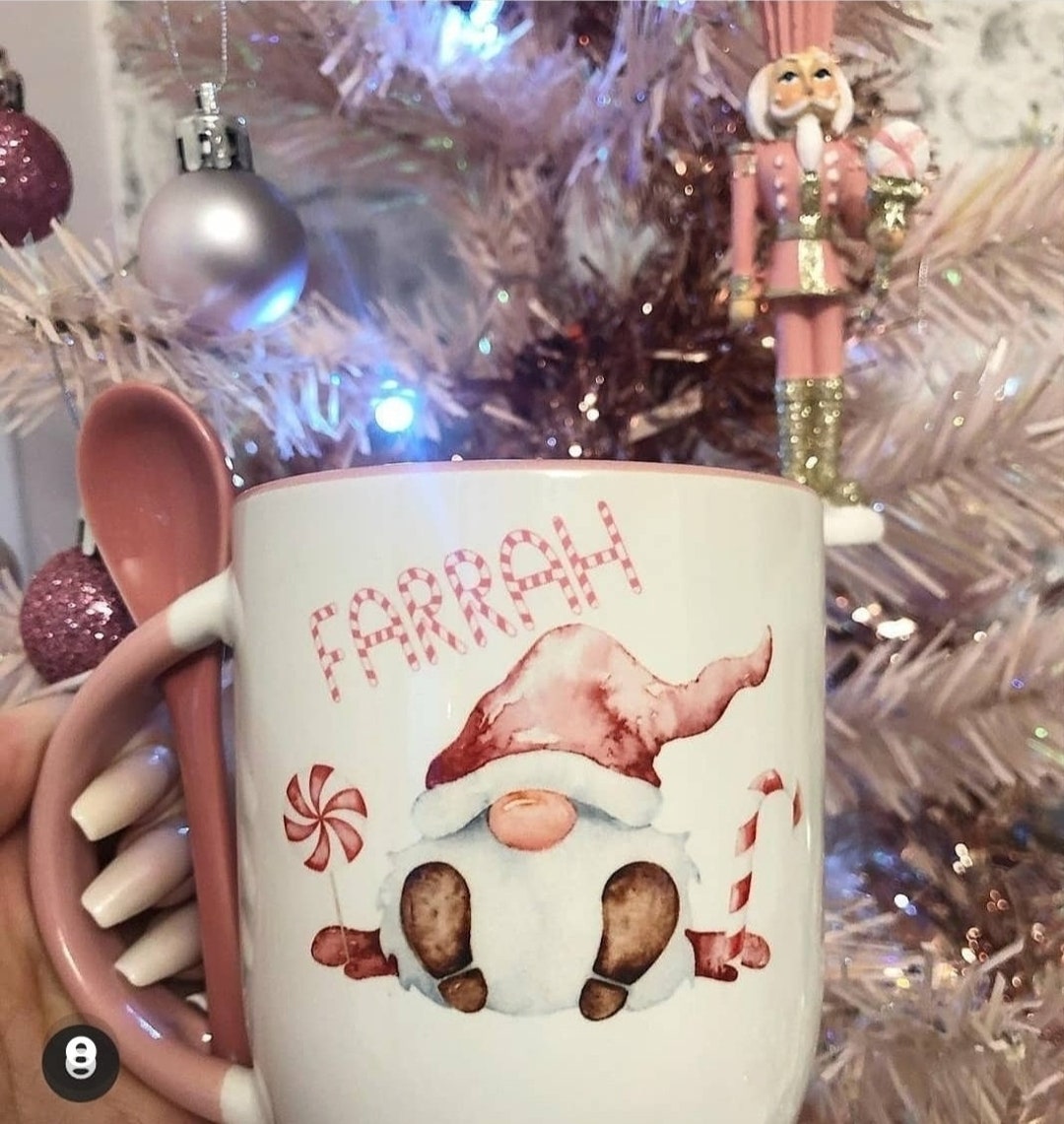 Personalised Christmas Gonk Mug, Pink Gonk Spoon Mug, Personalised ...