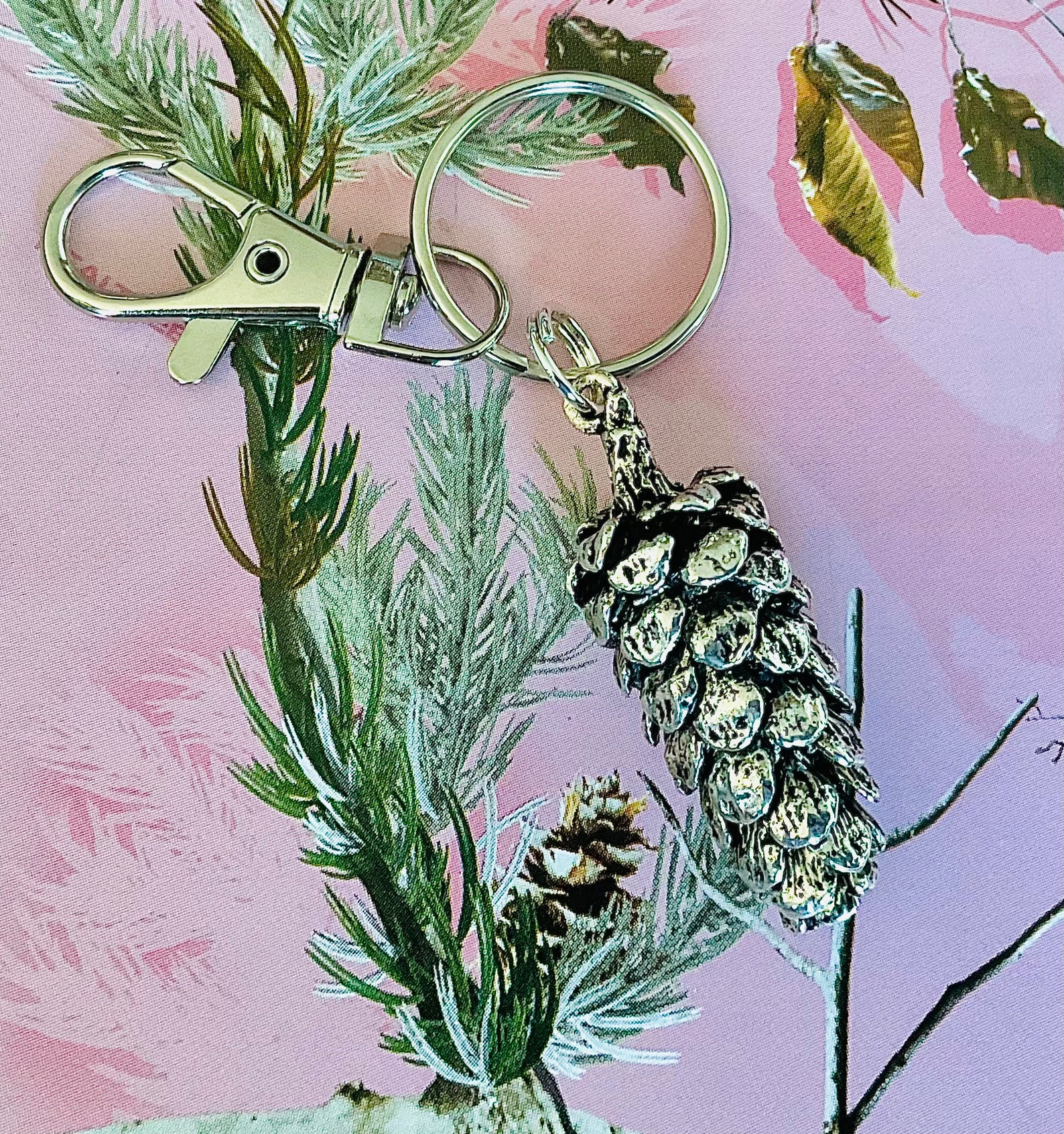 Cute Silver Color Pinecone Charm Keychain, Pine Cone Key Ring for ...