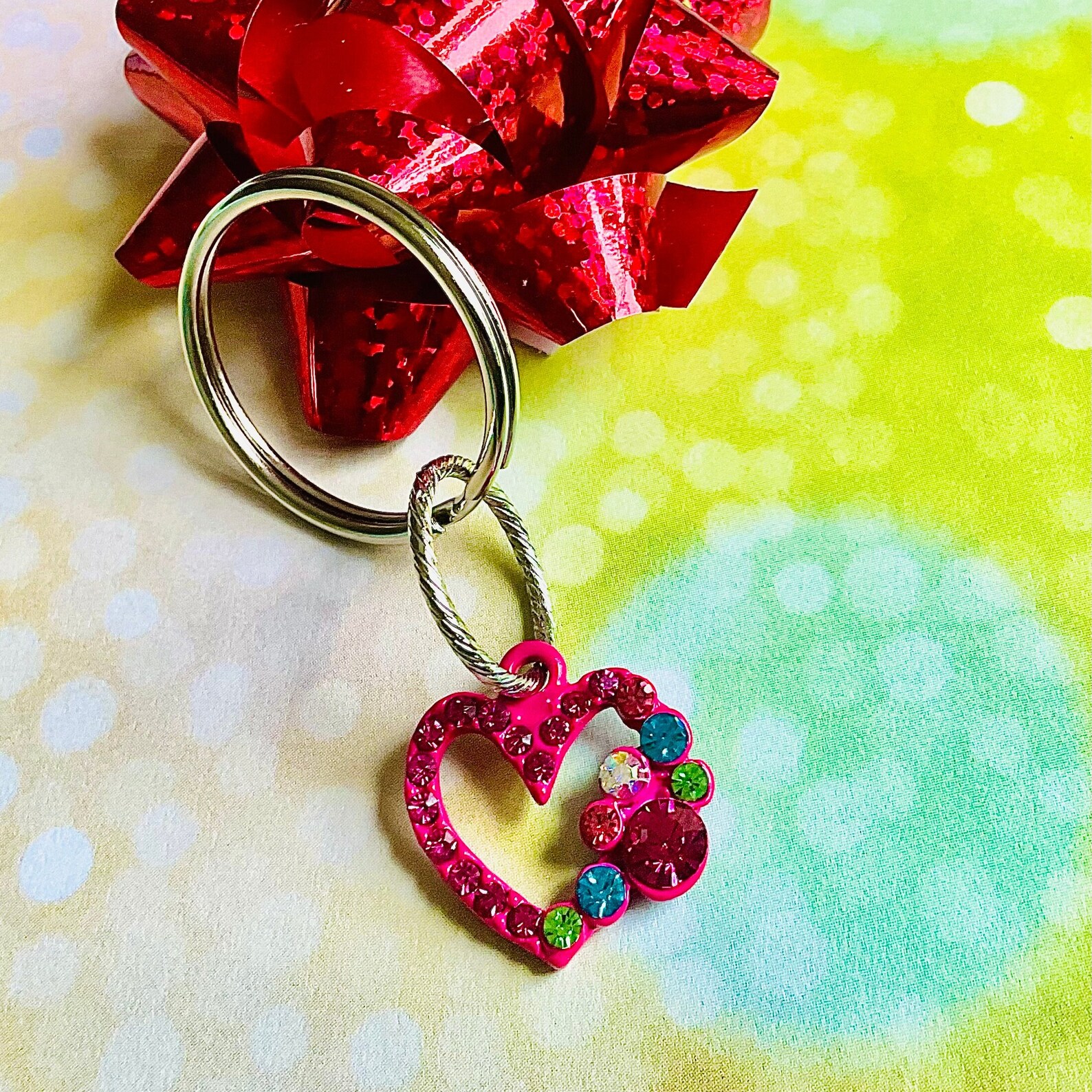 Beautiful Crystal Heart Keychain, Elegant Magenta Heart With ...