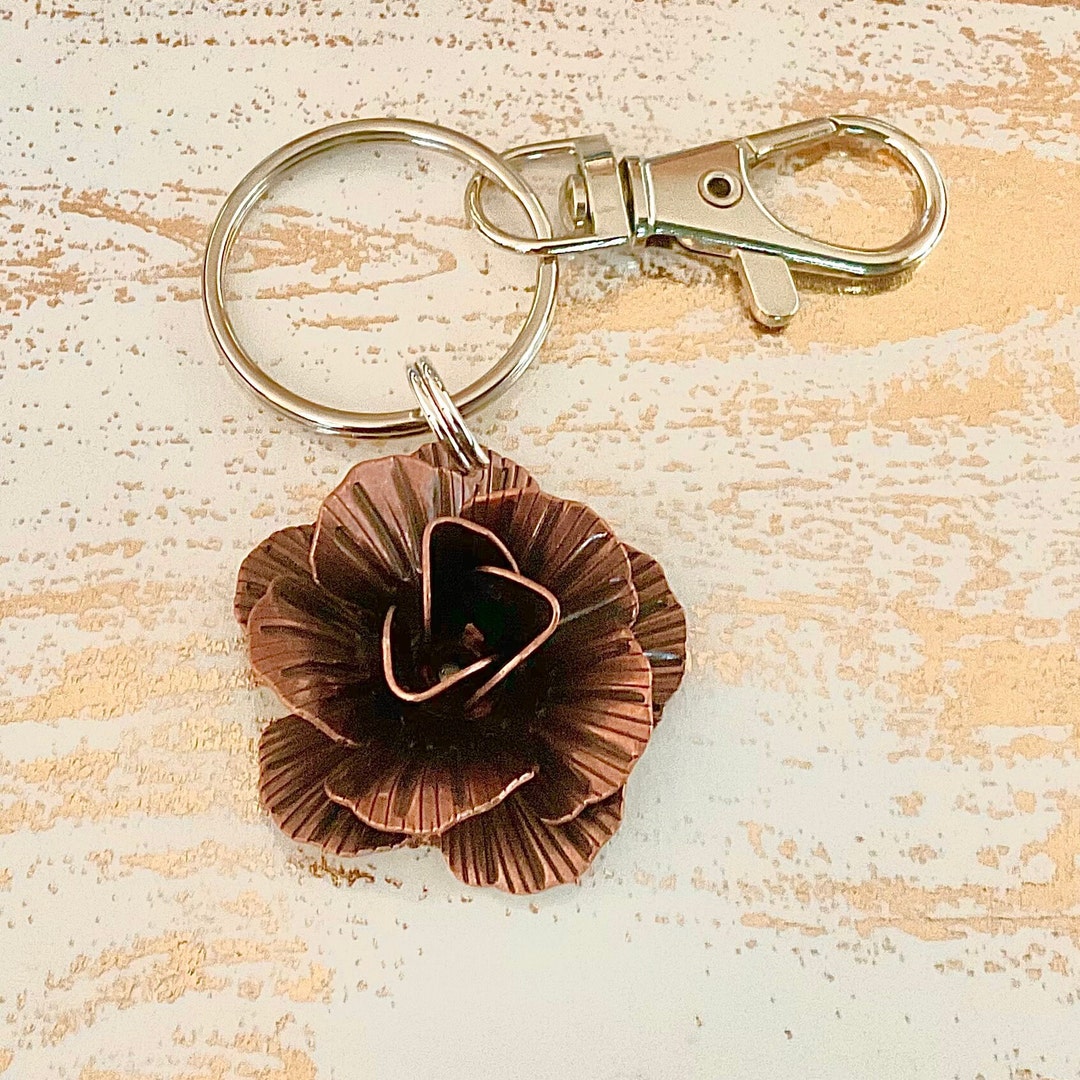 Romantic Flower Charm Keychain, Golden Rose Key Chain Perfect Gift ...