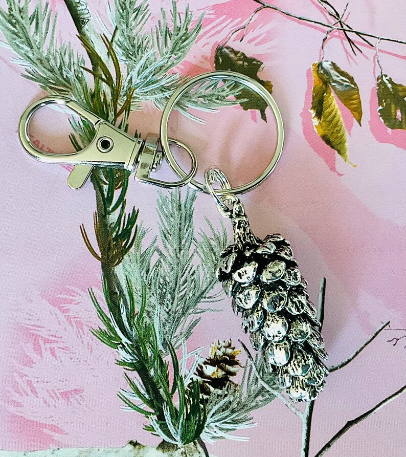 Cute Silver Color Pinecone Charm Keychain, Pine Cone Key Ring for ...