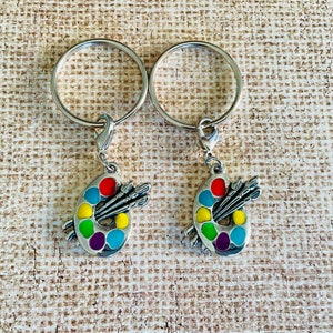 Colorful Enamel Artist’s Palette Keychain, Palette With Brushes Charm ...