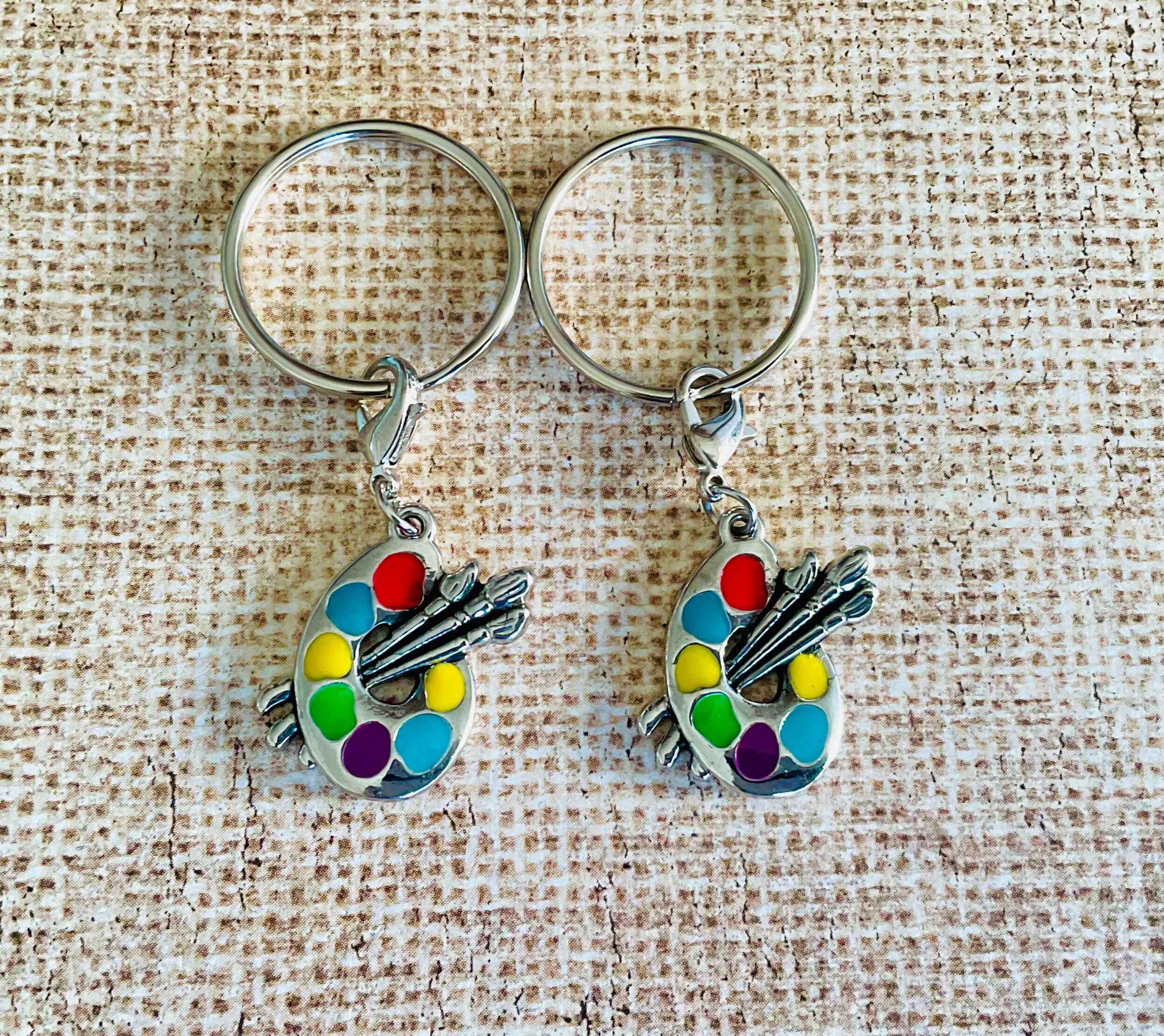 Colorful Enamel Artist’s Palette Keychain, Palette With Brushes Charm ...