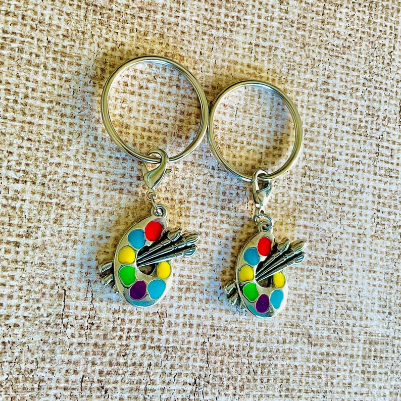Colorful Enamel Artist’s Palette Keychain, Palette With Brushes Charm ...