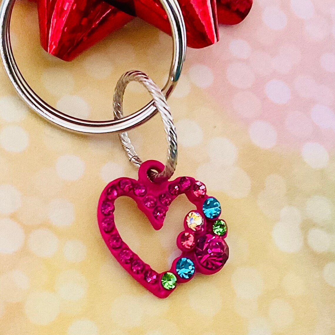 Beautiful Crystal Heart Keychain, Elegant Magenta Heart With ...