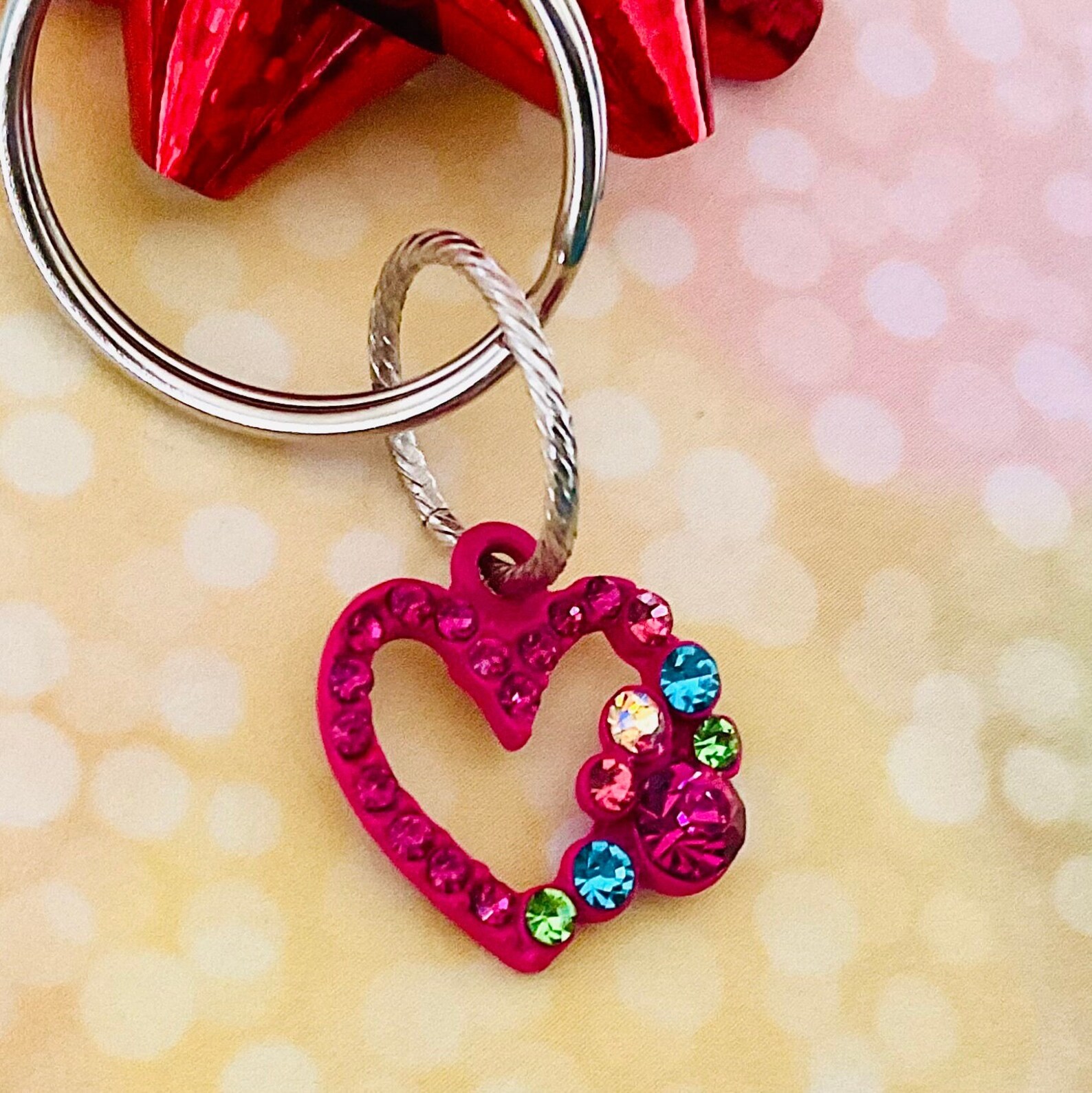 Beautiful Crystal Heart Keychain, Elegant Magenta Heart With ...