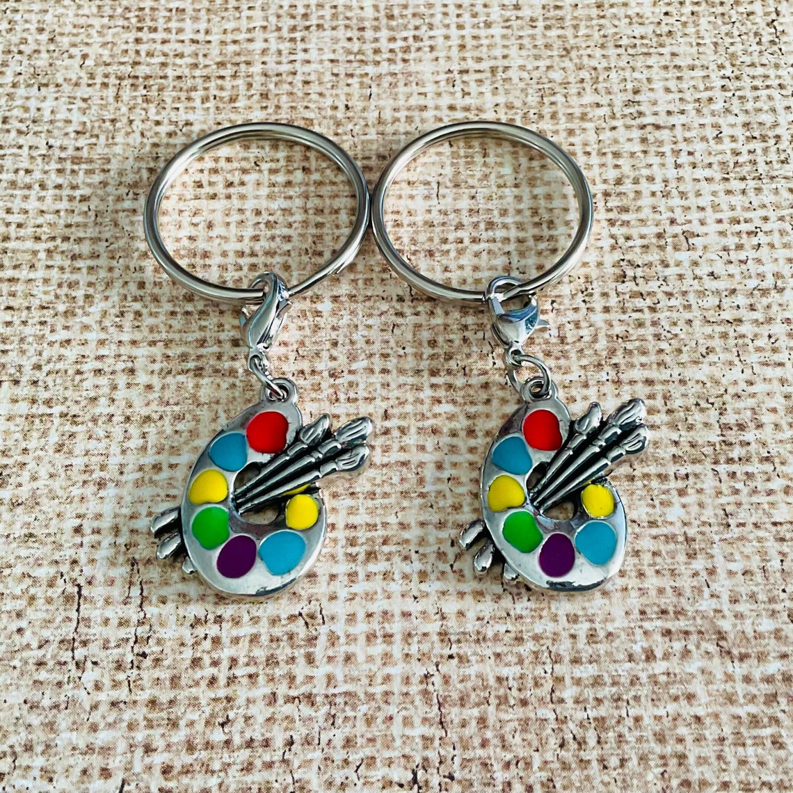 Colorful Enamel Artist’s Palette Keychain, Palette With Brushes Charm ...