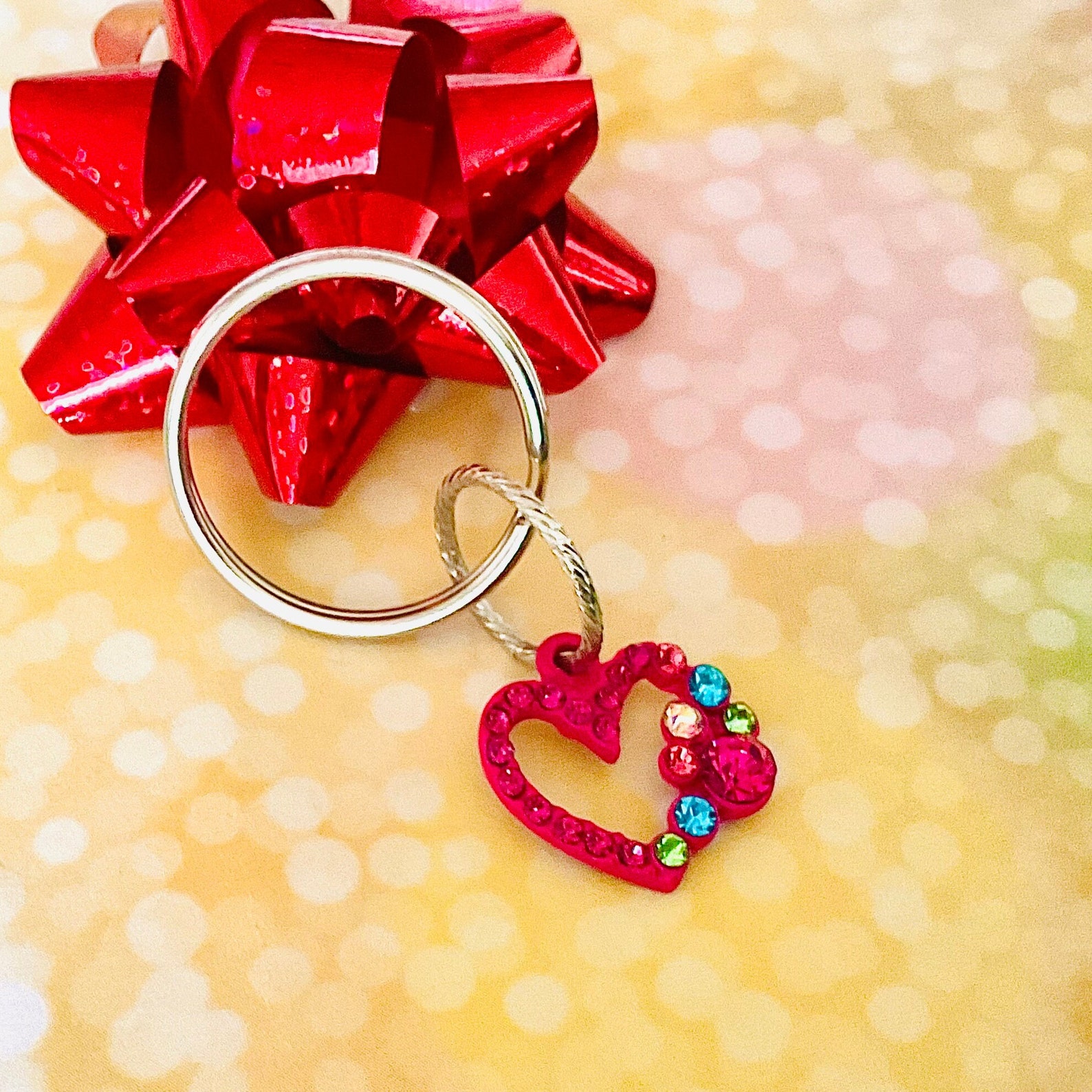 Beautiful Crystal Heart Keychain, Elegant Magenta Heart With ...