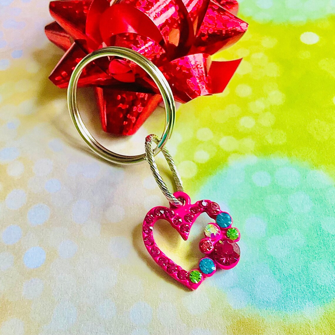 Beautiful Crystal Heart Keychain, Elegant Magenta Heart With ...