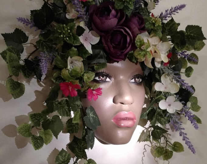 African-american Wall Mask With Purple Flowers - Etsy