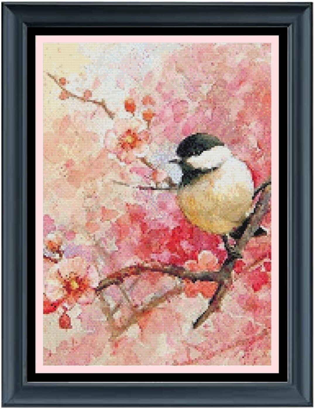 WATER COLOR CHICKADEE Cross Stitch 18ct Pattern (approx. 7.8"x 11 ...