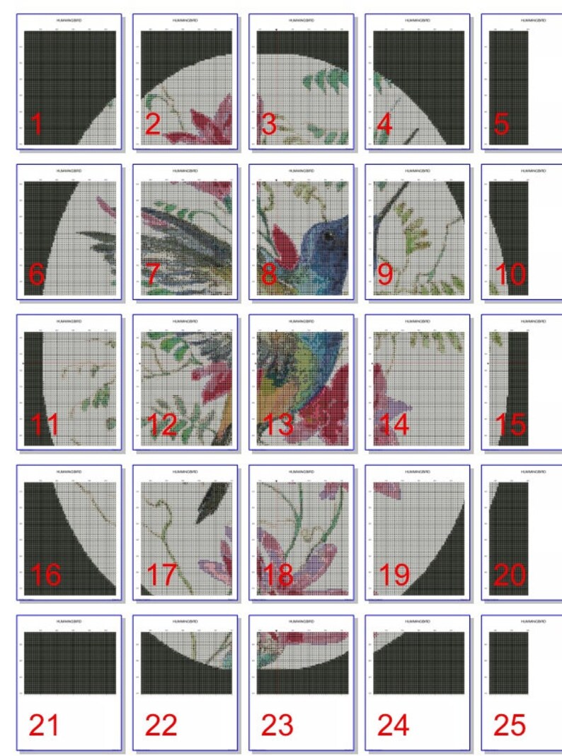 HUMMINGBIRD Cross Stitch Pattern (approx. 11"x 14")(color Key & Chart ...