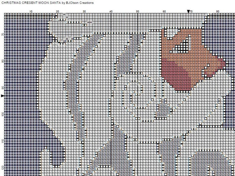 Christmas CRESCENT MOON SANTA... Cross Stitch Pattern (approx. 7.75"x ...