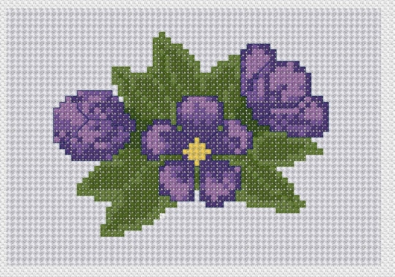 VIOLET BLOSSOMS Cross Stitch Pattern (basic Cross Stitch)(approx. 5.5"x ...