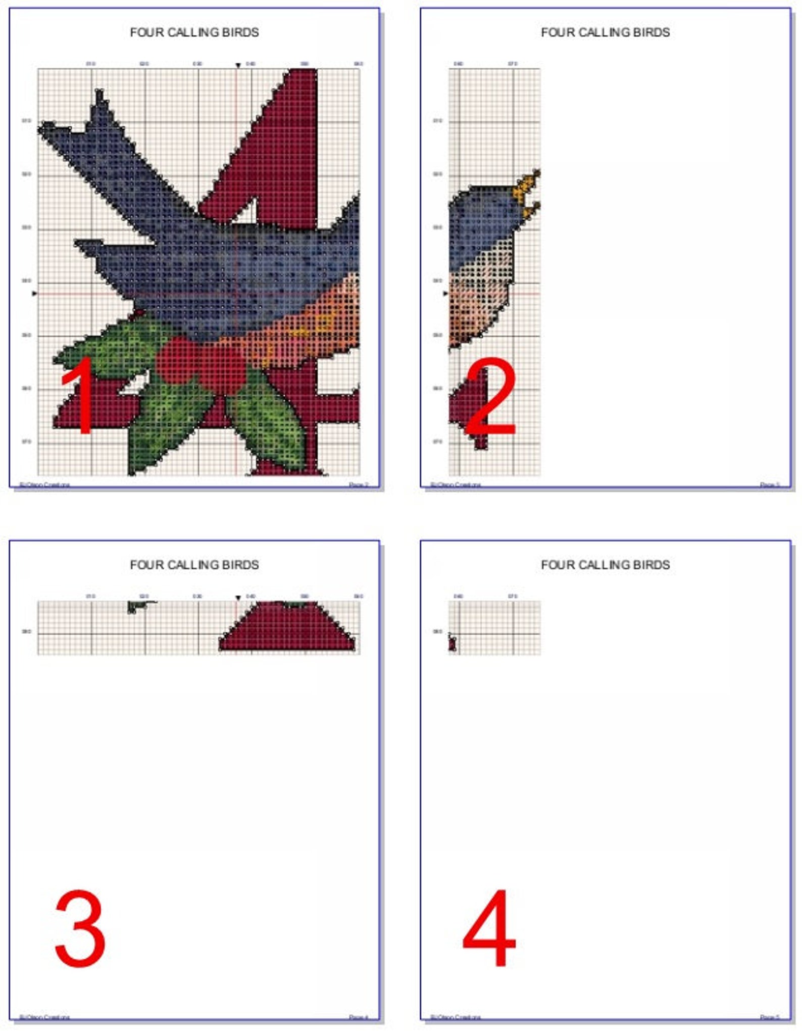 12 Days of Christmas "four CALLING Birds" Counted Cross Stitch ...