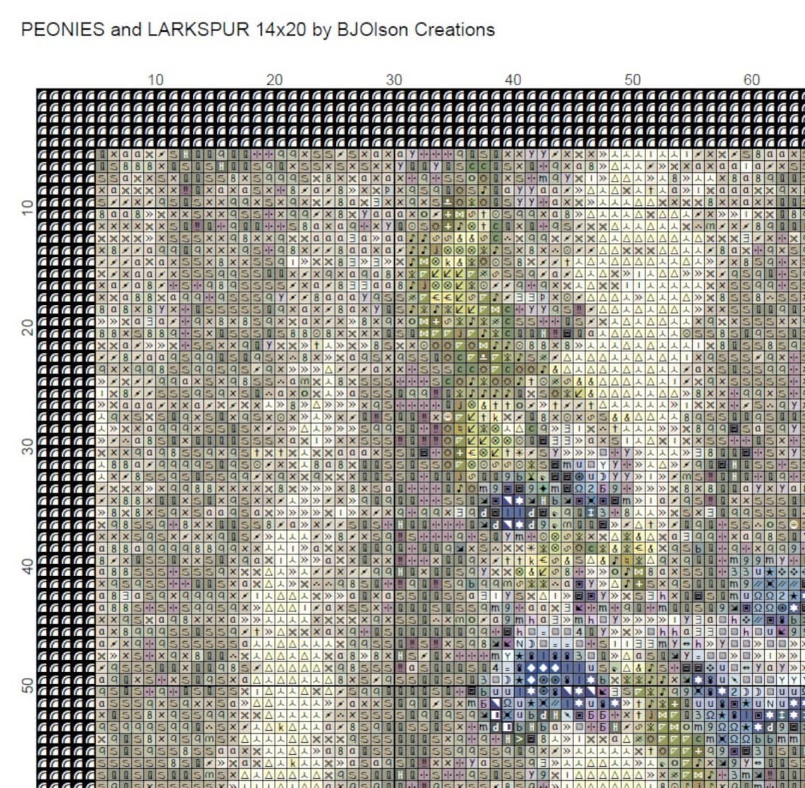 Large PEONIES and LARKSPUR Cross Stitch Pattern (approx. 14"x 20 ...