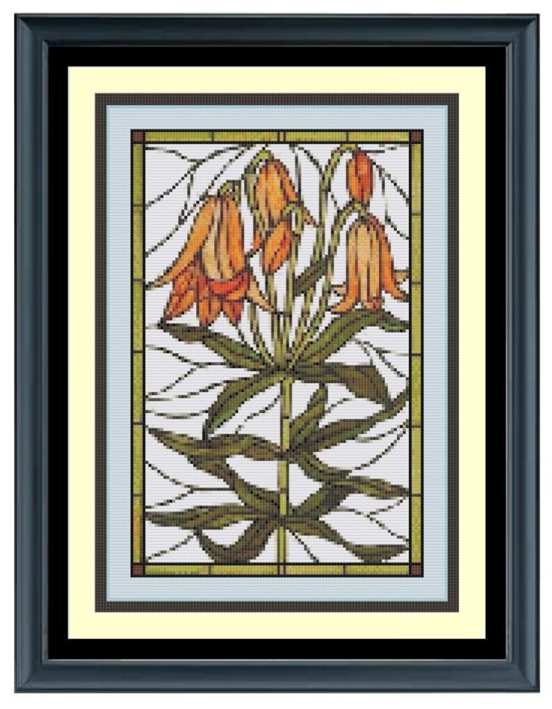 LILY STAINED GLASS Style Cross Stitch Pattern (approx. 7"x 10")(color ...