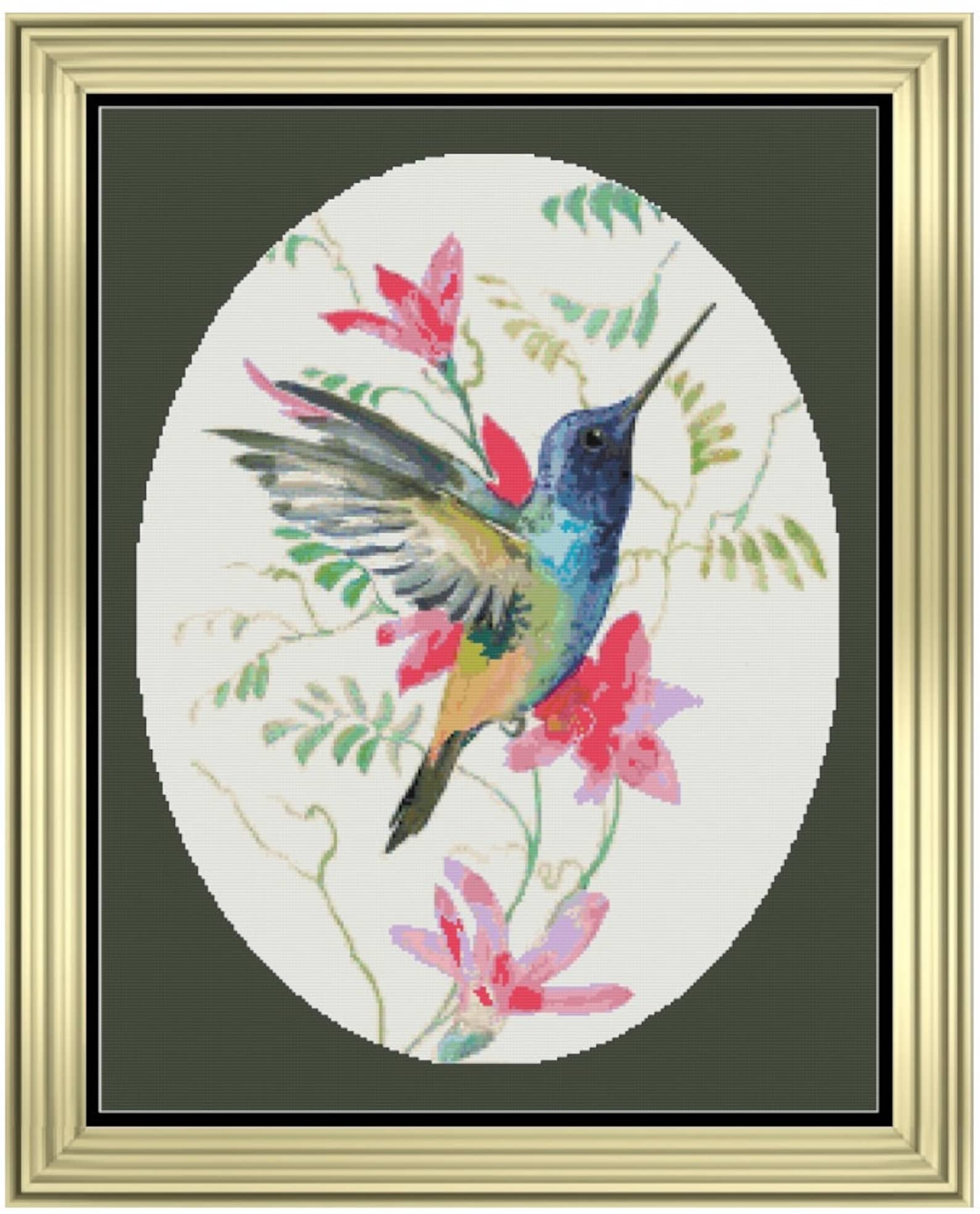 HUMMINGBIRD Cross Stitch Pattern (approx. 11"x 14")(color Key & Chart ...