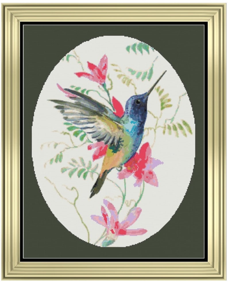 HUMMINGBIRD Cross Stitch Pattern (approx. 11"x 14")(color Key & Chart ...