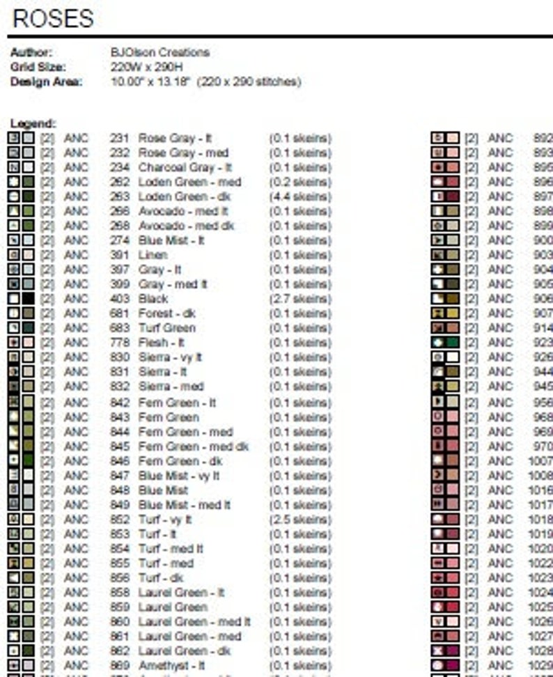 Beautiful "roses" Cross Stitch Pattern (approx. 10"x 13")(enlarged ...