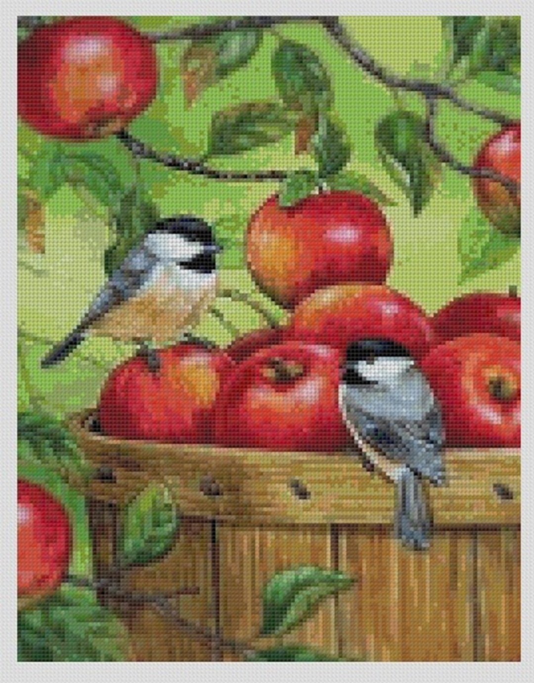 AUTUMN HARVEST With CHICKADEES... Cross Stitch Pattern (approx. 9"x 11 ...