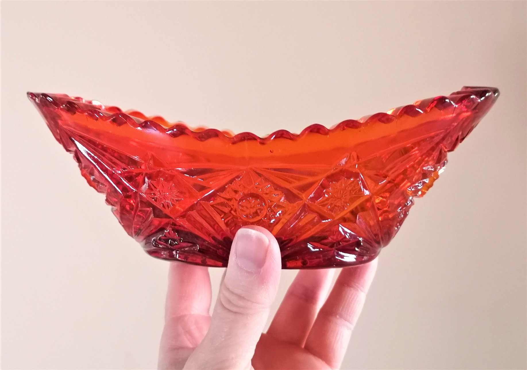 Red Candy Dish, Depression Glass Bowl, Red to Orange Oval Dish, Indiana ...