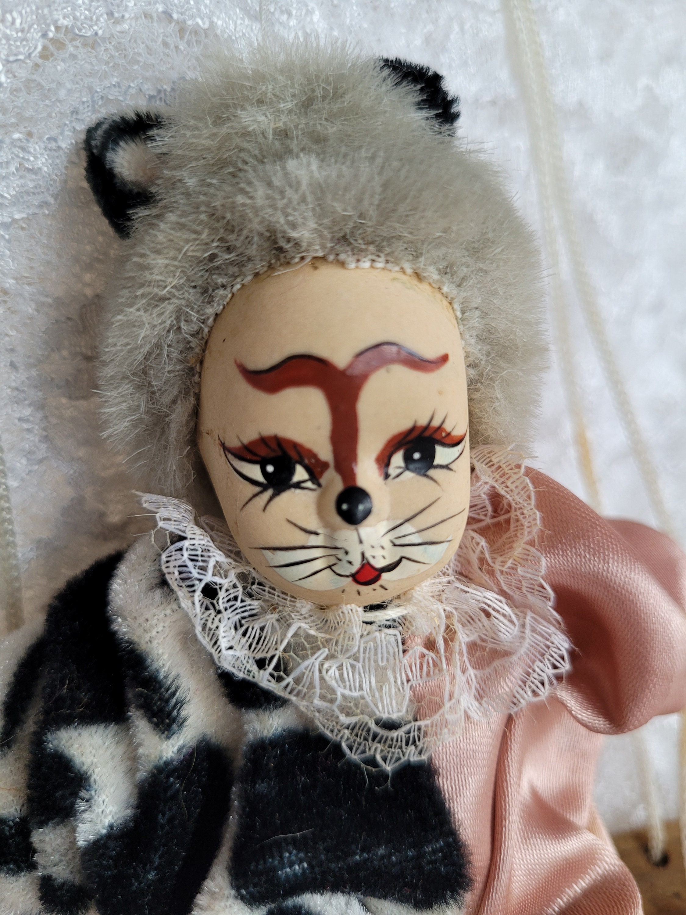 Mini Clown on A Swing, Black White Blush Pink, Miniature Ceramic Clown ...