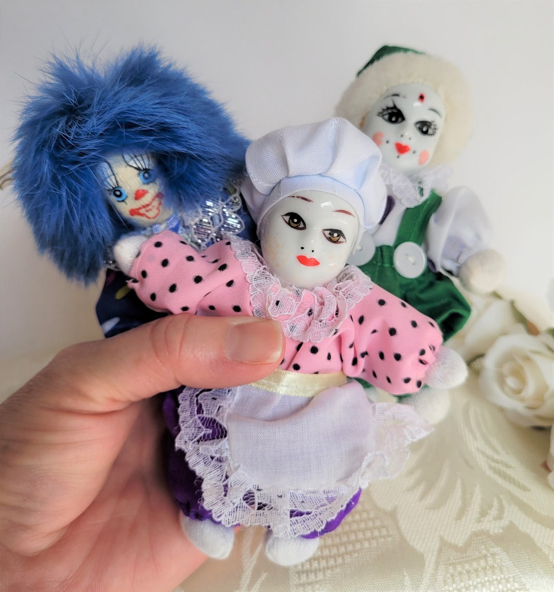 Mini Clowns, Green White Purple Pink Blue, Miniature Companion Clown ...