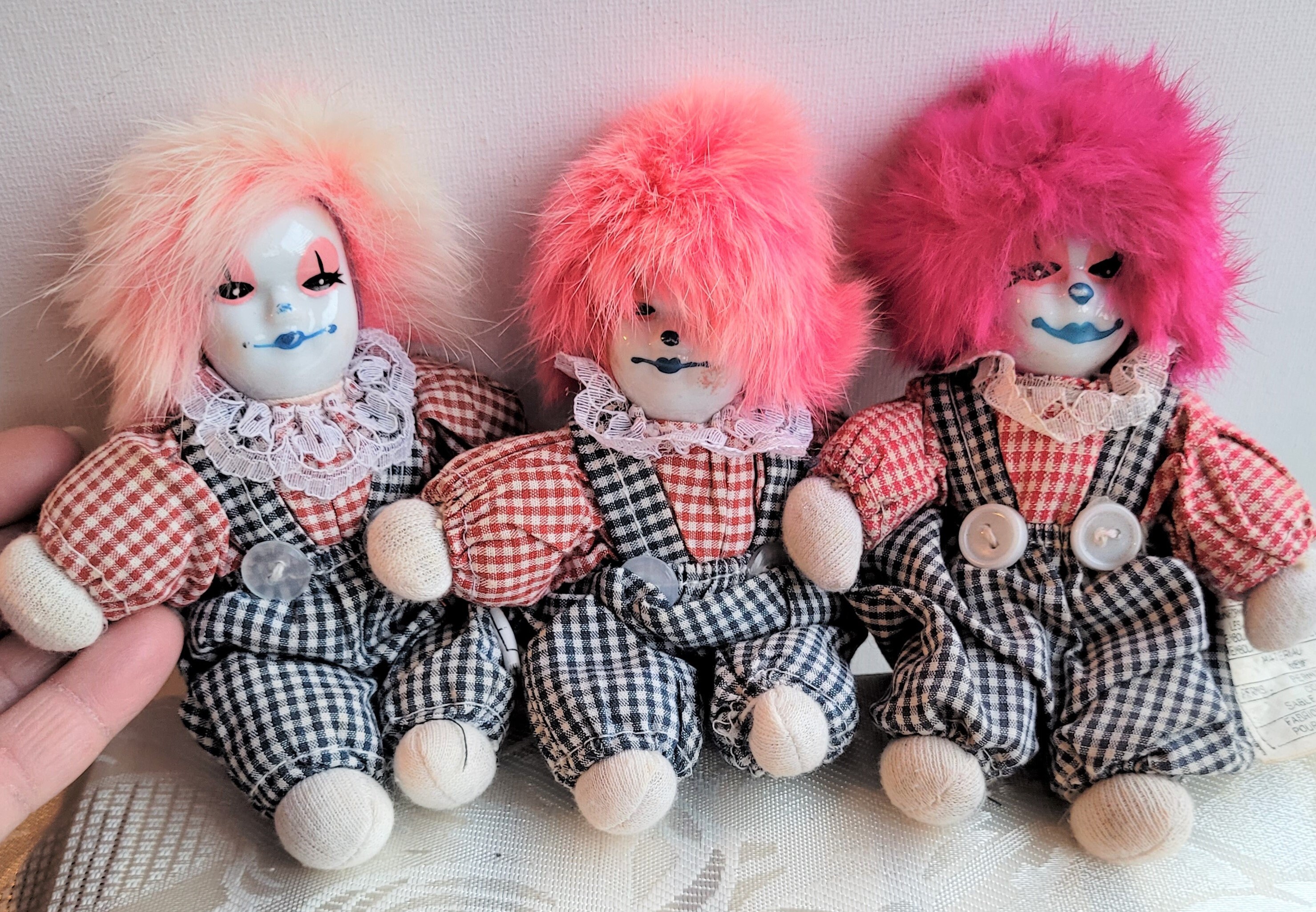 Mini Clowns, Pink Red Black, Companion Clown Set, Miniature Collector ...