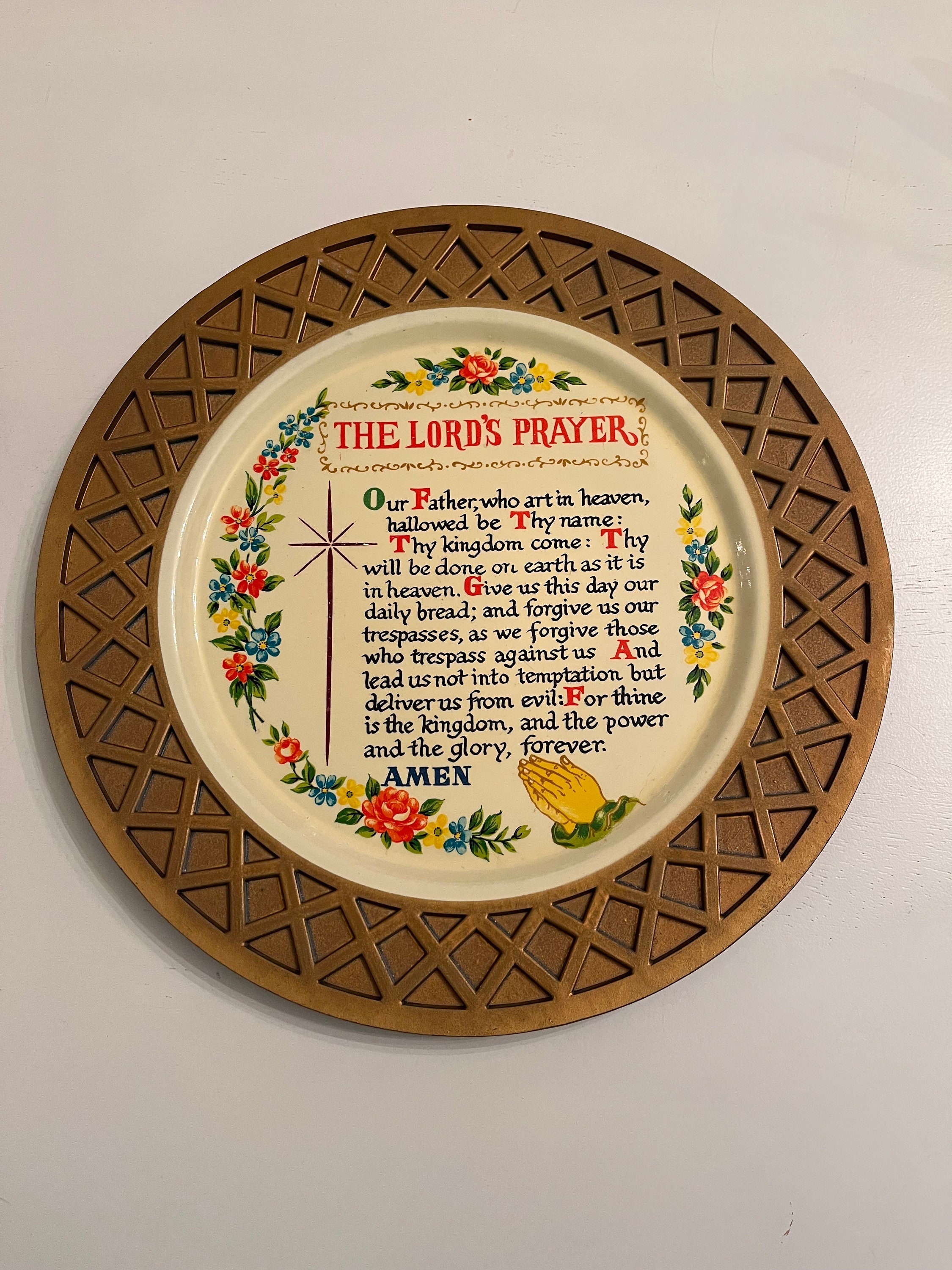 Sanmyro Japan Vintage Lords Prayer Plate Made of Plastic With Faux Wood ...