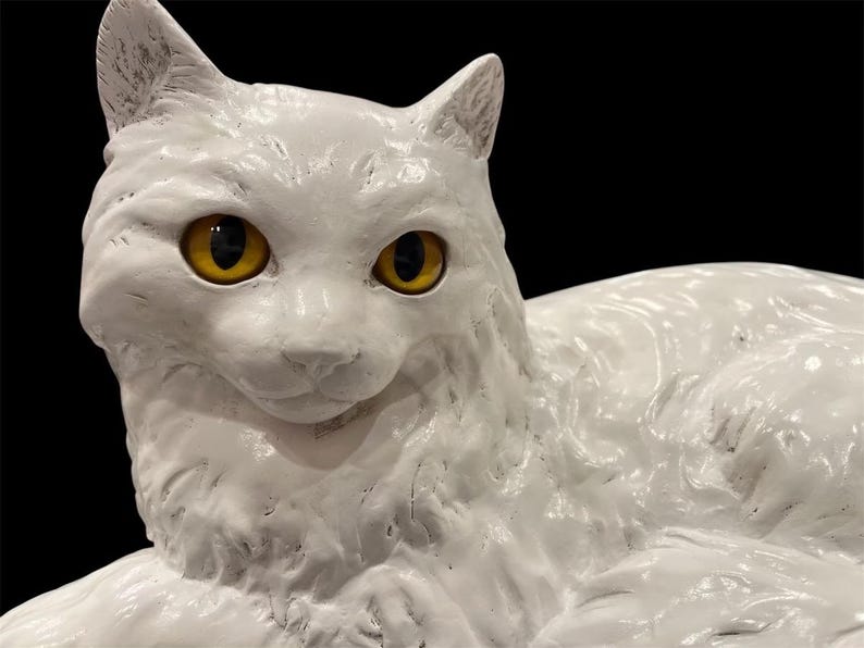 Universal Statuary Homco 1983 Life Size White Cat Statue W/ Yellow Eyes ...
