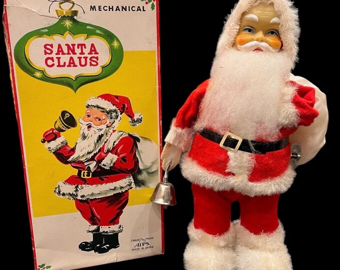 Vintage 1950s Mechanical Wind-up Bell Ringing Santa Claus by Alps Japan ...