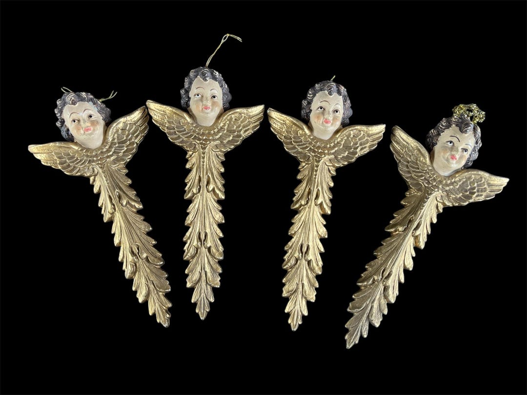 4 Vintage Santos Hand Painted Cherub Angel Cross Gifts Under 50 - Etsy