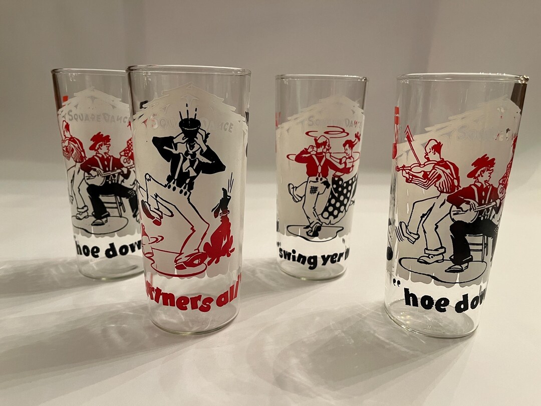 Vintage Anchor Hocking #3525 Do Si Do Square Dance Set of 4 Tumblers C ...