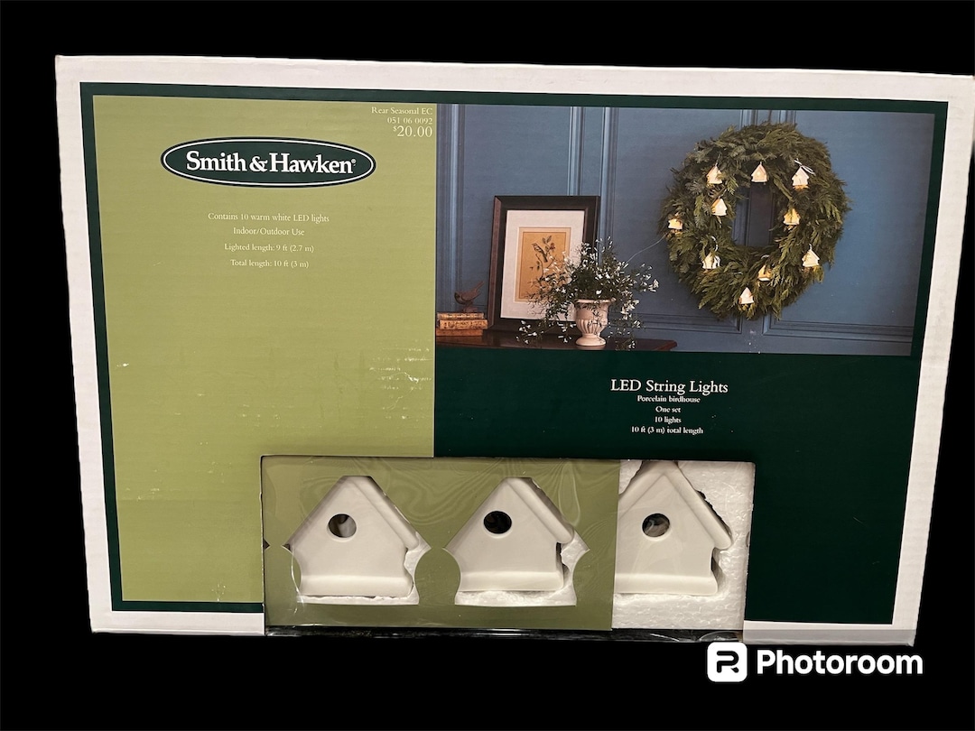 NEW Smith & Hawken Porcelain Birdhouse LED String Lights 10’ Gifts ...