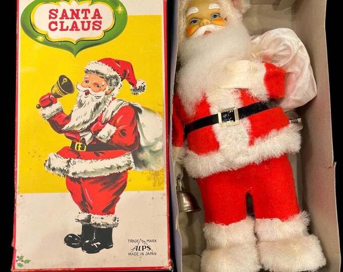 Vintage 1950s Mechanical Wind-up Bell Ringing Santa Claus by Alps Japan ...