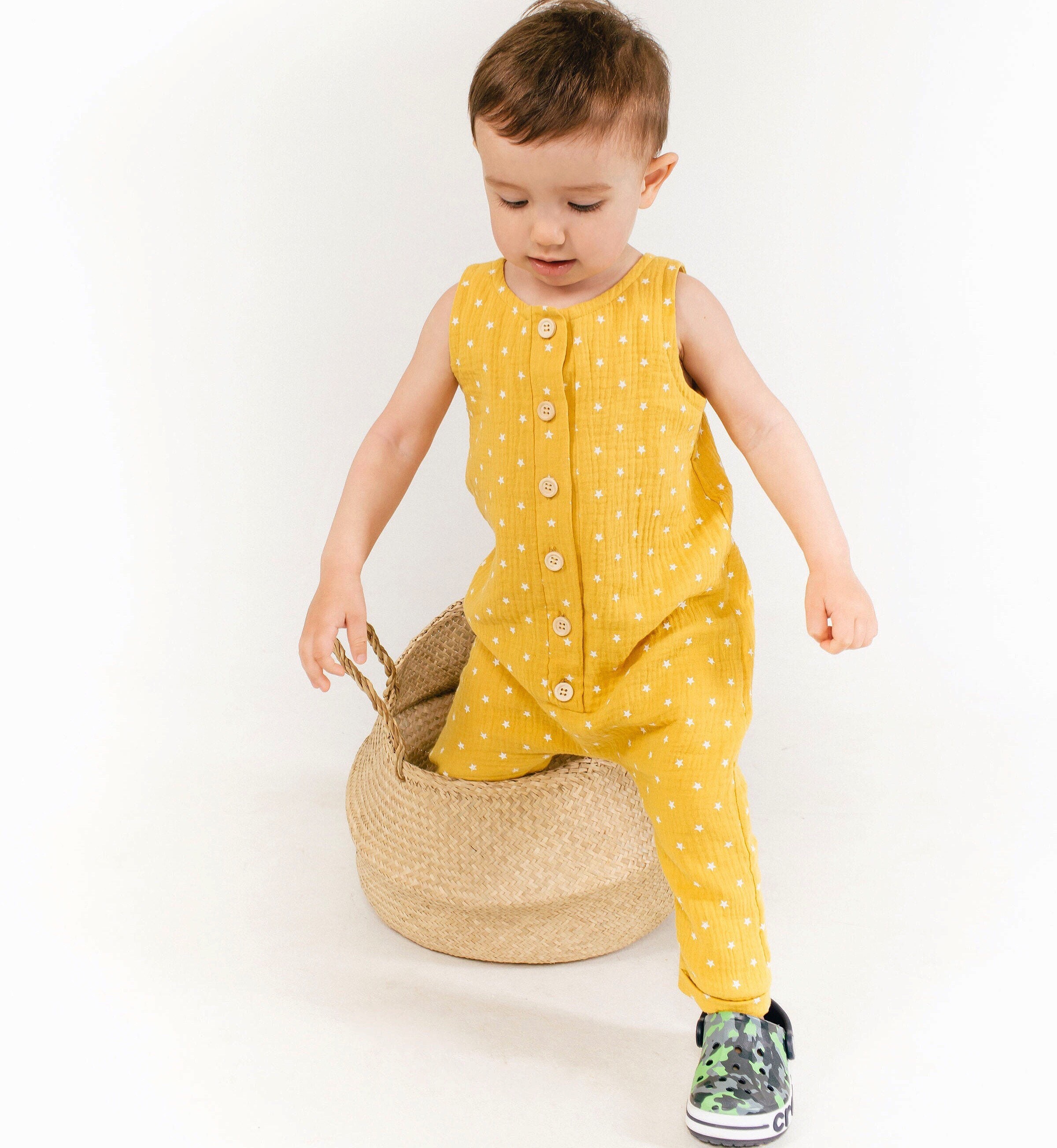 Baby Muslin Unisex Romper With Stars, Baby Muslin Blanket, Baby Neutral ...