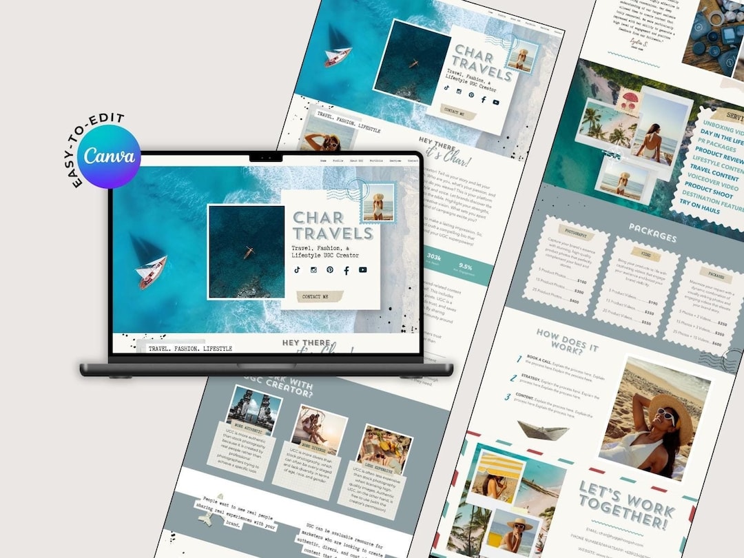Travel UGC Portfolio Canva Website Template | Media Kit Landing Page ...