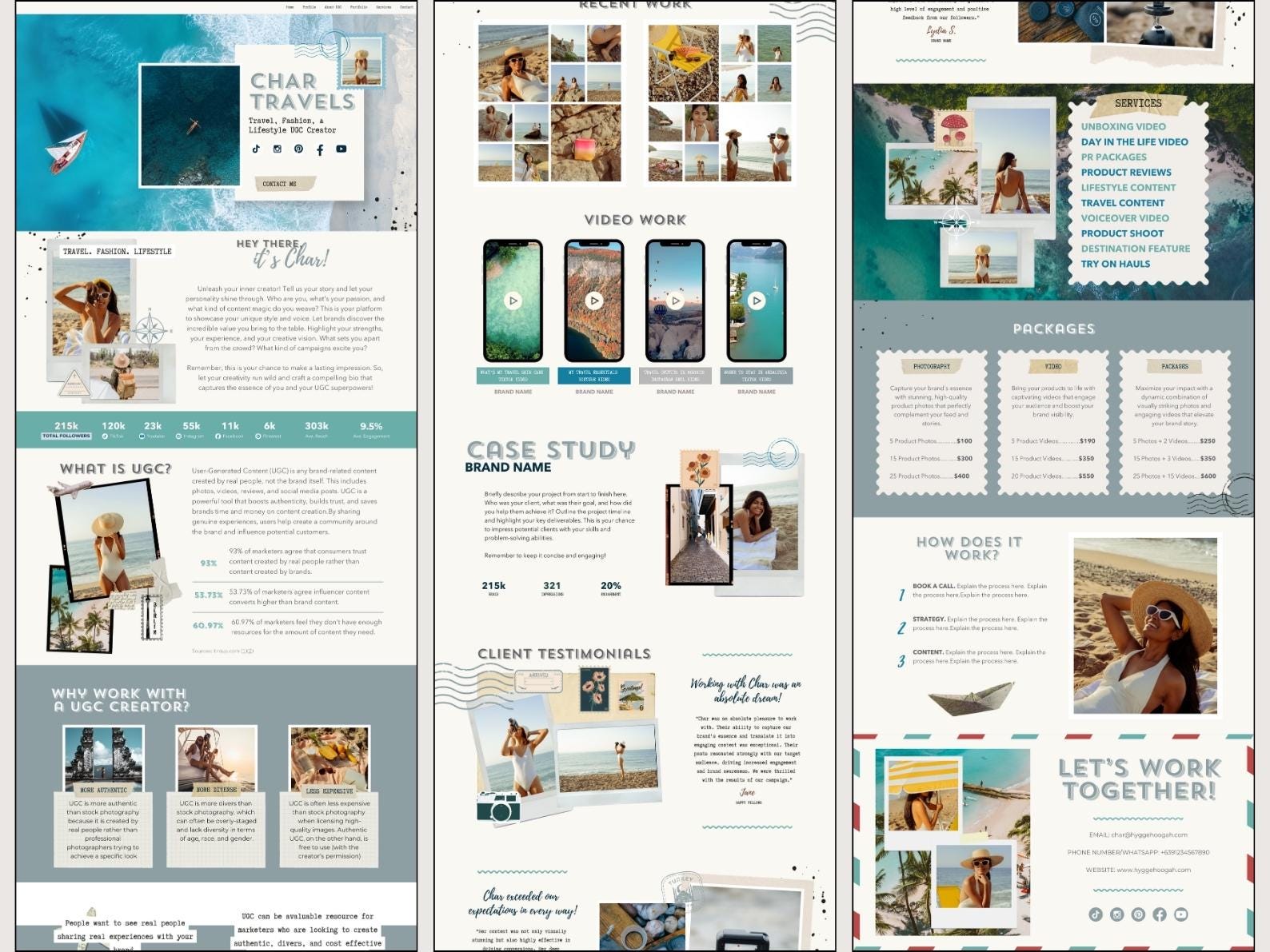 Travel UGC Portfolio Canva Website Template | Media Kit Landing Page ...