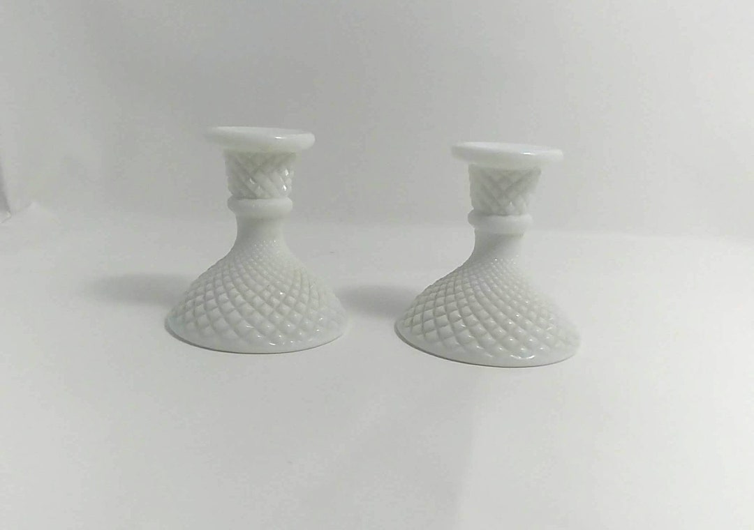 Vintage Milk Glass Candlesticks - Etsy