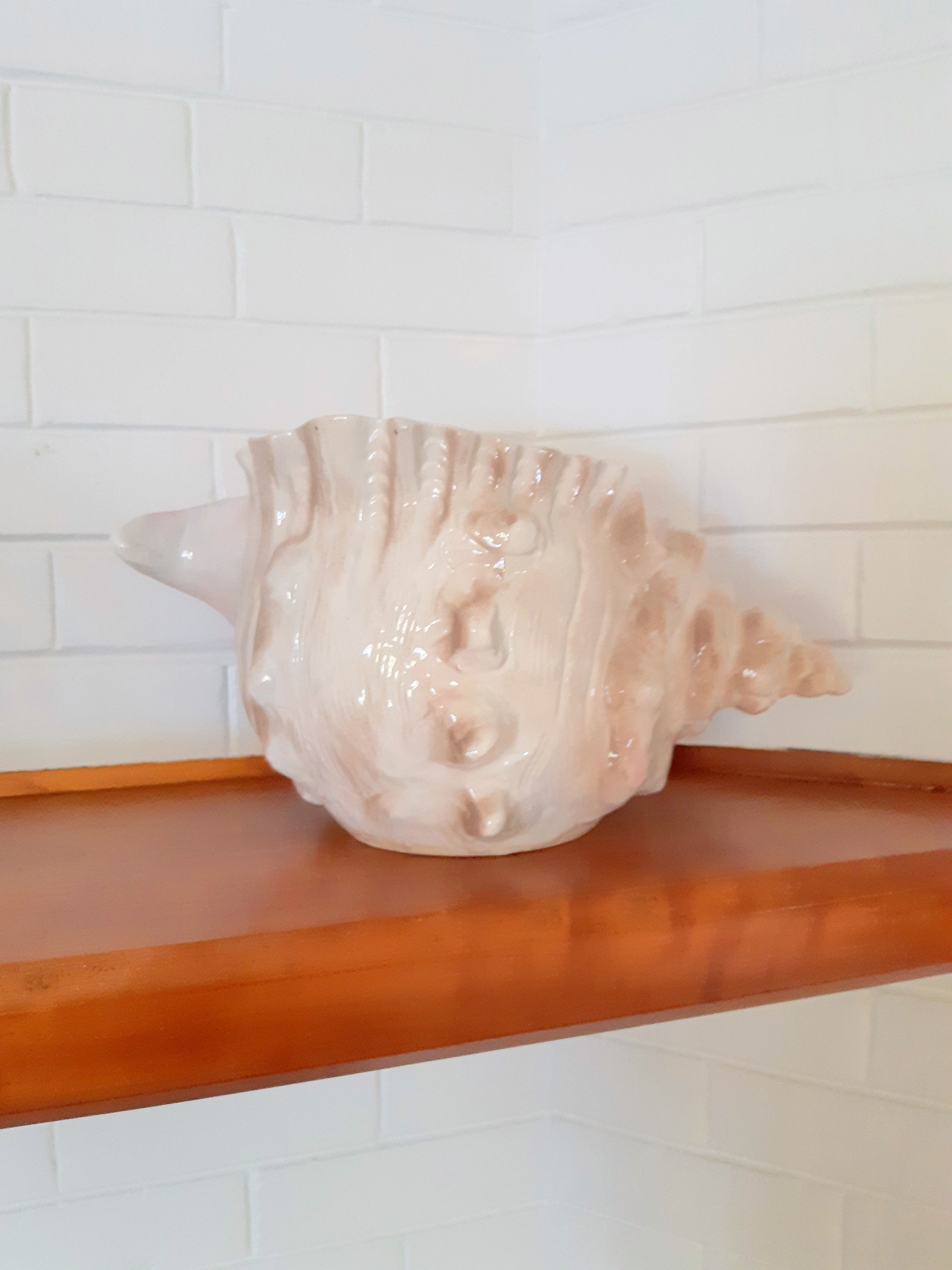 Vintage ceramic conch shell planter made by Crestomold | Etsy