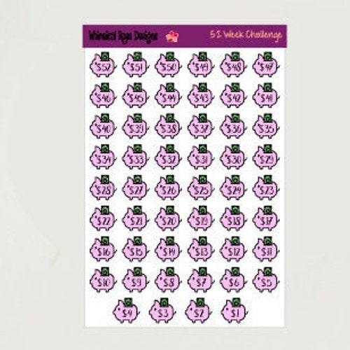 52 Week Savings Challenge Icon-sticker Sheet//daily | Etsy