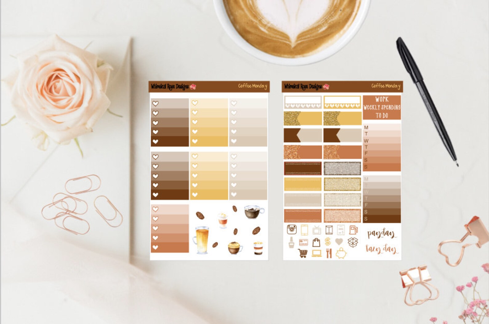 Coffee Monday-vertical Planning Weekly Sticker Kit FREE - Etsy