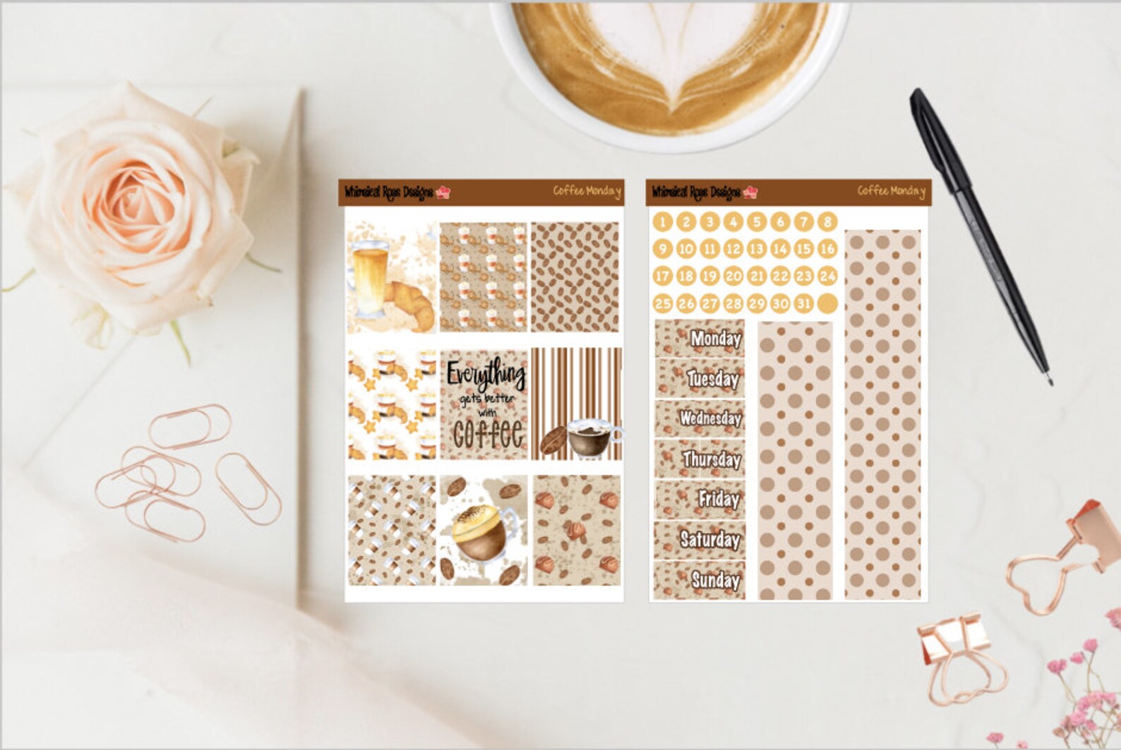 Coffee Monday-vertical Planning Weekly Sticker Kit FREE | Etsy