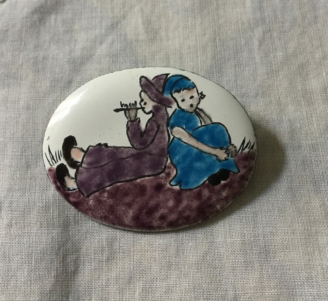 FRANCE 19th ANTIK ENAMEL Brooch Authentique c 1800 Jewel Pastoral Scene ...