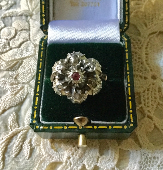 Georgian c1800 DIAMOND RUBY ANTIK Ring- Rose Gold & c… - Gem