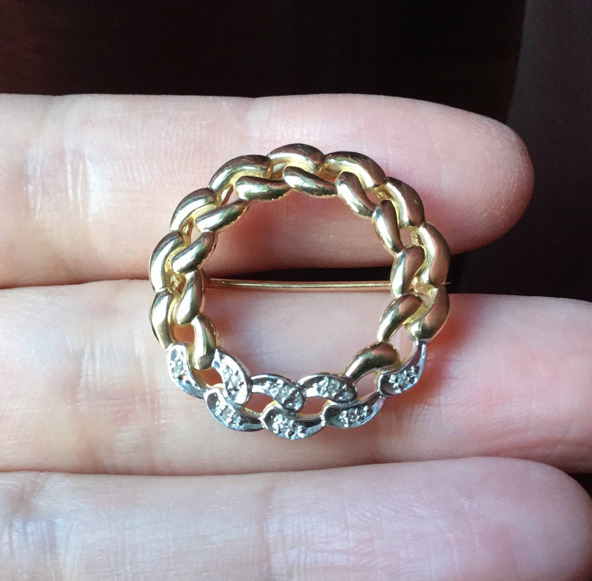 Art Deco 14K GOLD DIAMOND Brooch White / Yellow 14K Gold - Etsy