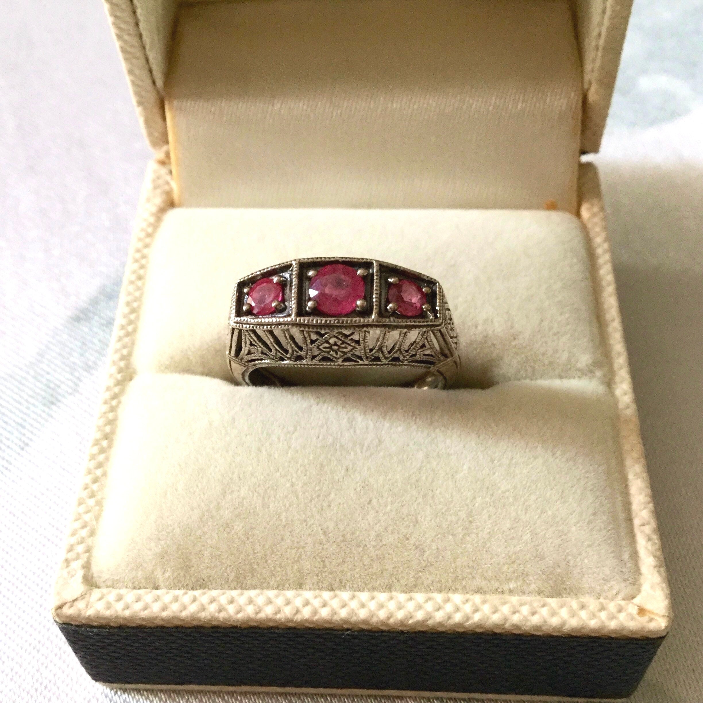 Victorian TRILOGY GENUINE RUBY Carved Sterling Ring- Sublime Design ...