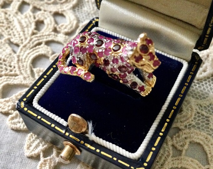Exceptional PANTHÈRE RUBY Garnet Ring - Gold & Sterling - Orange ...