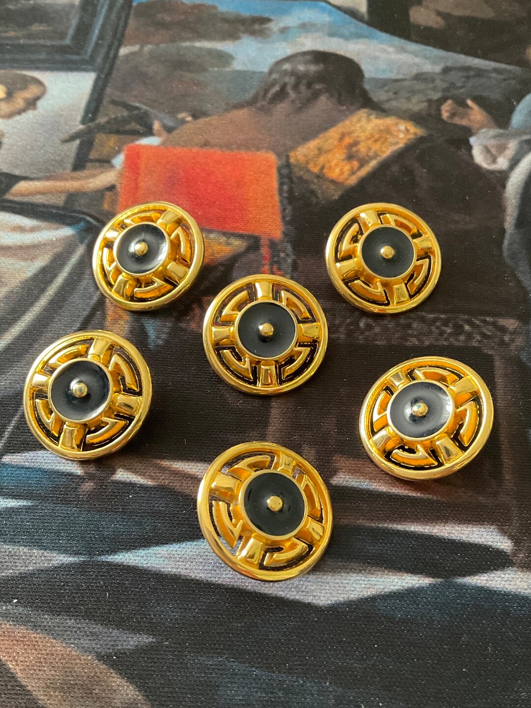 6 BUTTONS ENAMEL FRANCE Paris Elegant Art Deco Gold Plated Vintage ...